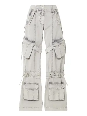 Acne Studios Buckled Tie-detailed Cotton-twill Wide-leg Pants - Gray