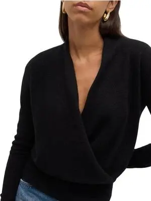 Neiman Marcus Faux Wrap Sweater - Black