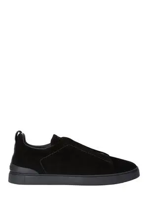 Zegna Suede Triple Stitch Sneakers - Black