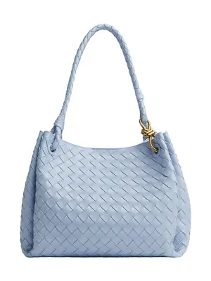 Bottega Veneta Bottega Veneta Large Leather Parachute Shoulder Bag Silver