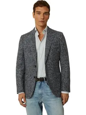 REISS Mineral Tweed Single-breasted Blazer With Wool - Navy/grey