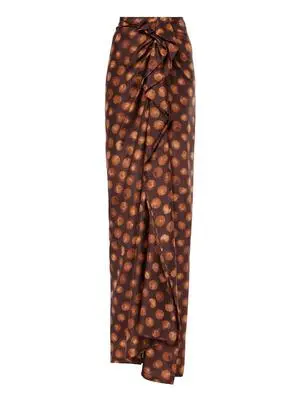 Dries Van Noten Polka-dot Silk Maxi Skirt - Brown