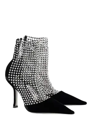 Rene Caovilla Galaxia Embellished Velvet Ankle Boots - Black