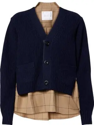 Sacai Layered Wool-blend Cardigan - Blue