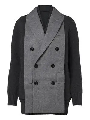 Sacai Layered Wool-blend Cardigan - Grey