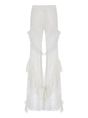 Françoise Exclusive Carine Ruffled Lace Flared Pants - White
