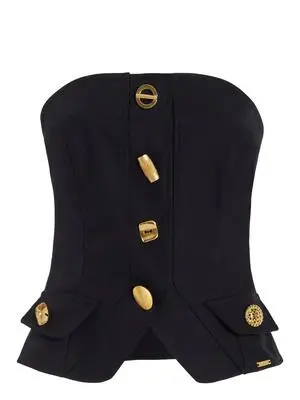 Françoise Bijou Buttoned Gabardine Strapless Vest - Black