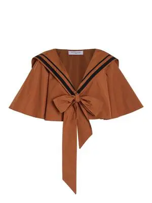 Françoise Oversized Cotton Cropped Sailor Top - Brown