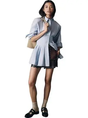 Maeve Long-sleeve Cinched Buttondown Shirt - Powder Periwinkle