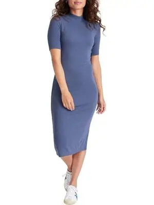 Marine Layer Lexi Mock Neck Rib Midi Dress - Indigo