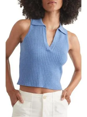 Marine Layer Amelia Rib Sleeveless Crop Polo - Coronet