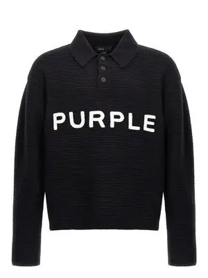 PURPLE BRAND Logo-lettering Knitted Polo - Black