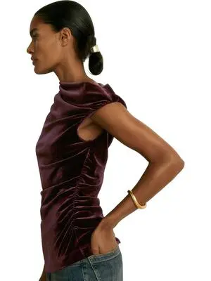 REISS Dylan Velvet Off-shoulder Top - Berry