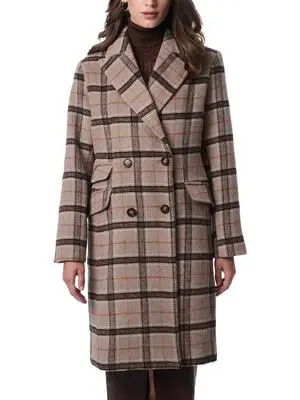 Bernardo Plaid Double Breasted Coat - Brown/rust Plaid