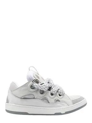 LANVIN Leather Curb Sneakers With Snake Laces - White/grey