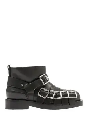 Burberry Leather Strap Boots - Black