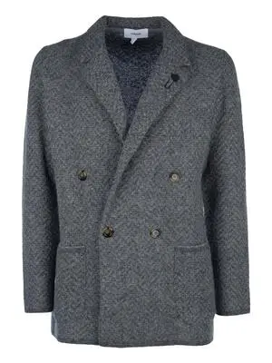 LARDINI Mélange Effect Knitted Double-breasted Blazer - Grey