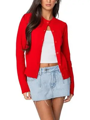 EDIKTED Hollie Button Up Cardigan - Red