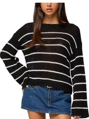 EDIKTED Drop Shoulder Light Knit Sweater - Black-and-white