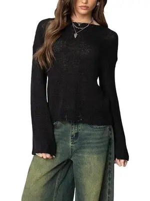 EDIKTED Drop Shoulder Light Knit Sweater - Black