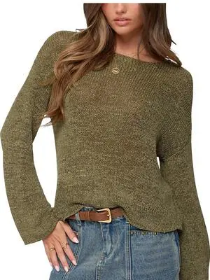EDIKTED Drop Shoulder Light Knit Sweater - Olive