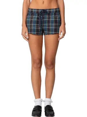 EDIKTED Cabin Plaid Shorts - Green