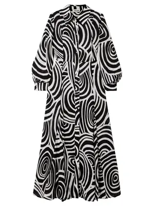 Rixo Maddison Printed Voile Midi Shirt Dress - Black