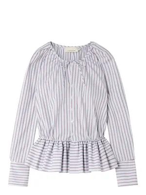 LIBEROWE The Vanguard Striped Cotton-poplin Peplum Blouse - Purple