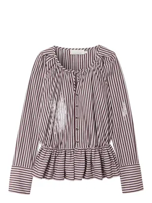 LIBEROWE The Vanguard Striped Cotton-poplin Peplum Blouse - Purple