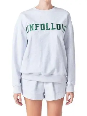 GREY LAB Unfollow Appliqué Graphic Sweatshirt - Heather Grey