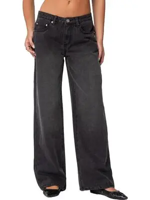 EDIKTED 1980 Patch Wide Leg Jeans - Black Washed