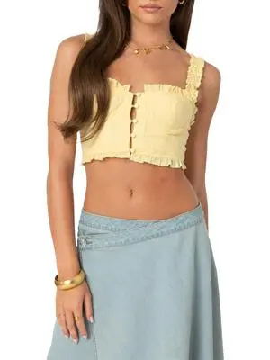 EDIKTED Eyelet Ruffle Crop Top - Yellow