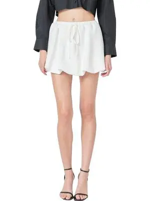 GREY LAB Bubble Hem Scuba Knit Drawstring Mini Skirt - White