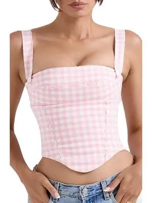 House Of Cb Lottie Gingham Corset Top - Rose Shadow