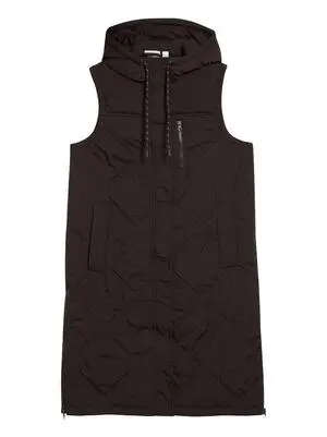 Zella Long Hooded Puffer Vest - Brown Mole