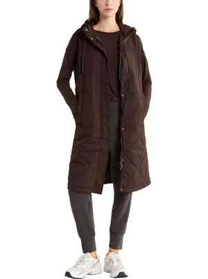Zella Long Hooded Puffer Vest - Brown Mole