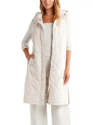 Zella Long Hooded Puffer Vest - Grey Moonbeam
