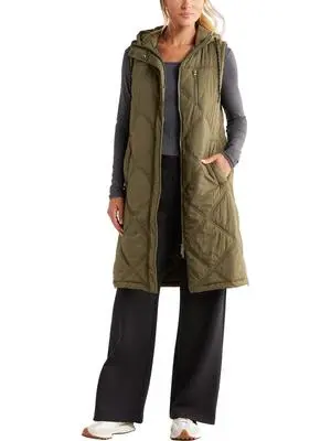 Zella Long Hooded Puffer Vest Olive Night