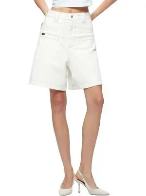 BAYEAS Timothy High Waist Knee Length Denim Shorts - Cream