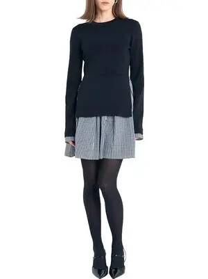 English Factory Mixed Media Long Sleeve Minidress - Black