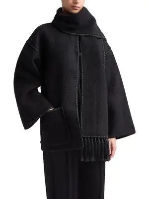 TOTEME Chain Stitch Wool Blend Scarf Jacket - Black