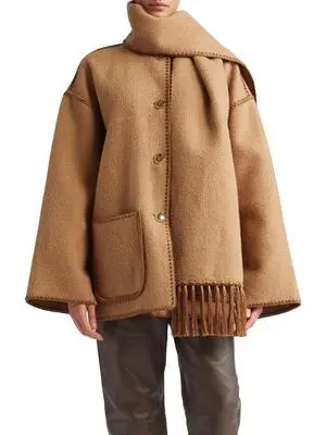 TOTEME Chain Stitch Wool Blend Scarf Jacket - Camel