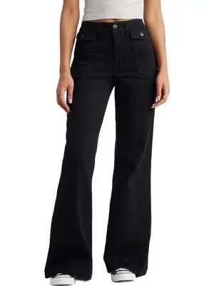 1822 Denim Belle Patch Pocket Flare Jeans - Black