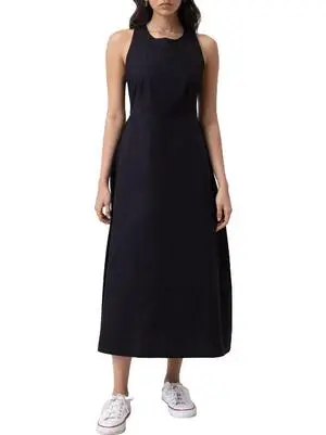 REISTOR Cross-back Midi Dress In Organic Cotton - Black