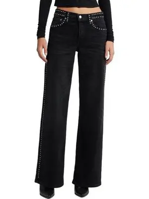 RE/DONE Studded Wide Leg Jeans - Crafted Black Stud