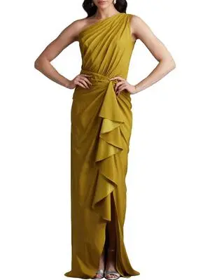 Tadashi Shoji Tadashi Shoji One-Shoulder Ruffle Gown Fern