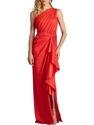 Tadashi Shoji Tadashi Shoji One-Shoulder Ruffle Gown Red Rose