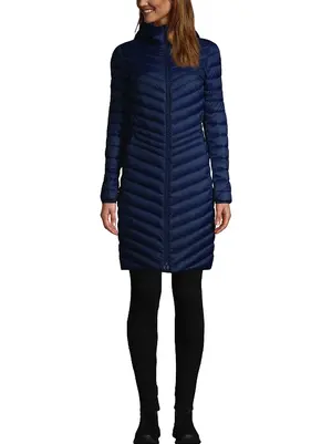 LANDS' END Ultralight Packable Long Down Coat Deep Sea Navy