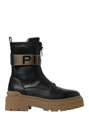 Pinko Zip Up Ankle Boots With Buckled Detailing - Black