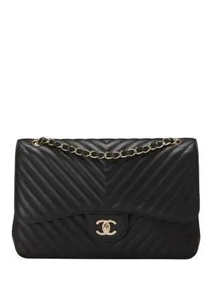 Chanel Chevron Lambskin Double Flap - Black